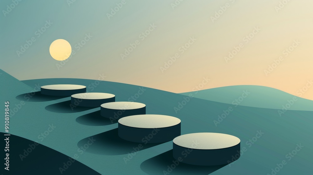 Geometric stepping stones on a minimalist path, 2D vector, basic design ...