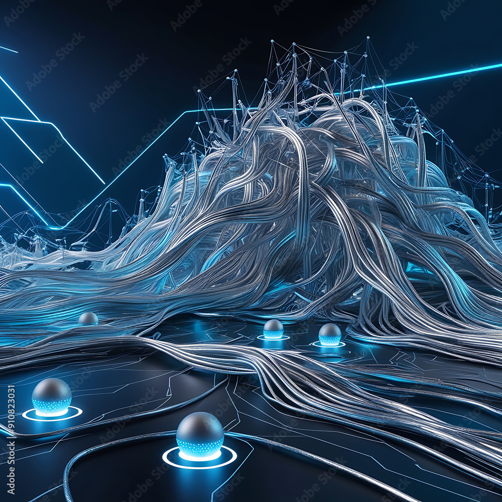 Blue futuristic background with lights and wires, Dynamic Blue Hues ...