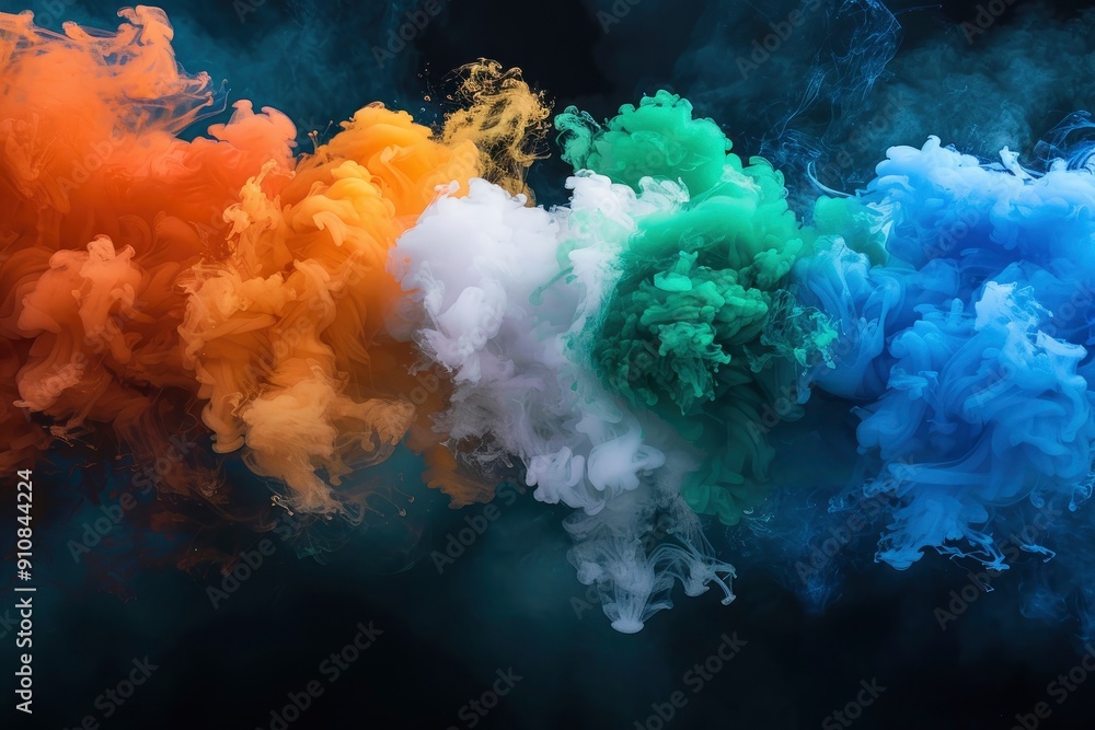 tri colour smoke bomb with the colors of indian flag with a black ...