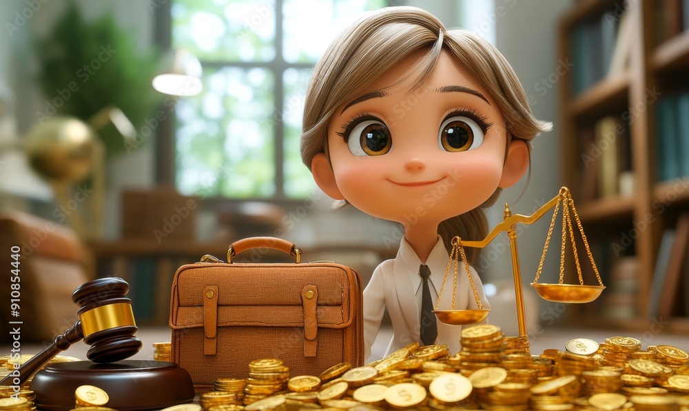 Balanced Justice: 3D Vector Illustration of Cartoon Businesswoman with ...