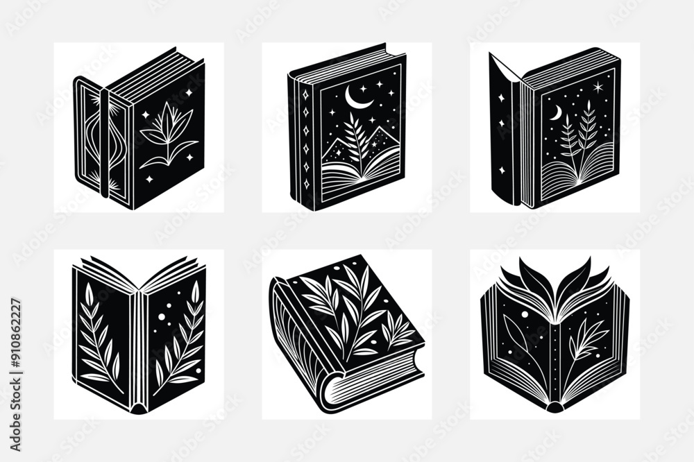 Book icons black and white textbook symbol education pictogram Stock ...