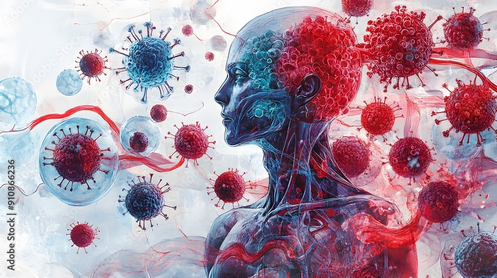 Collage artwork illustrating anemia with different types of body cells ...