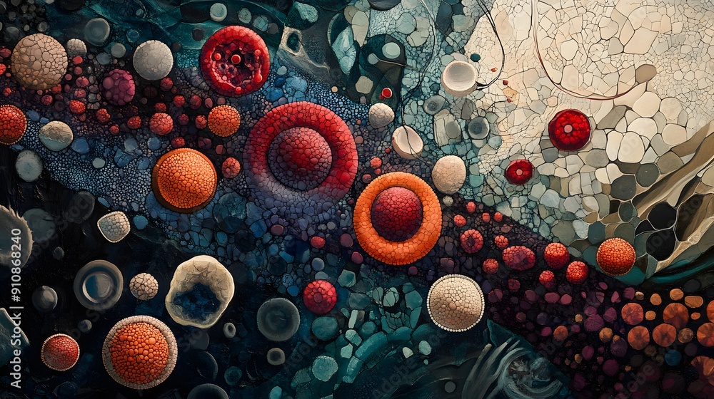 Collage artwork of anemia represented by various body cells ...