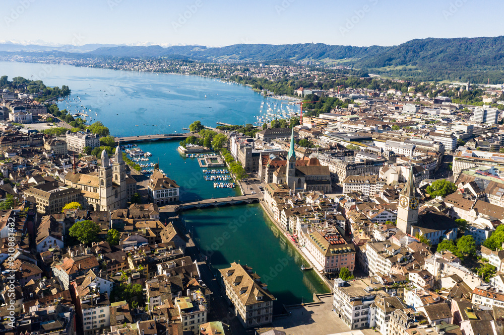 Zurich, Switzerland: Stunning aerial view of Zurich old town and ...