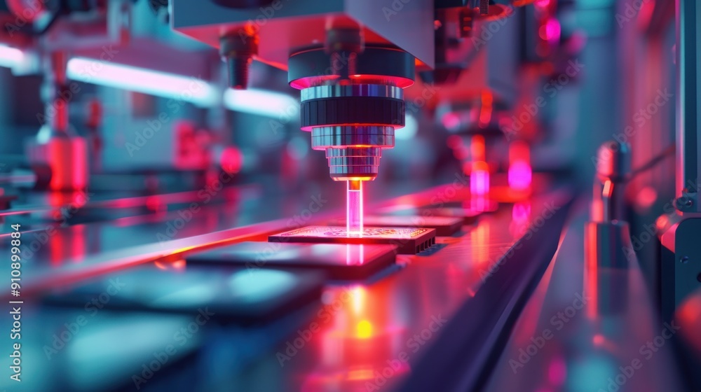 Lithography process in semiconductor manufacturing, with UV light beams ...