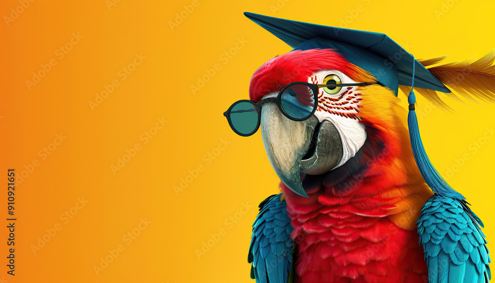 cartoon plumage vibrant colors Macaw Parrot Graduation cap large ...