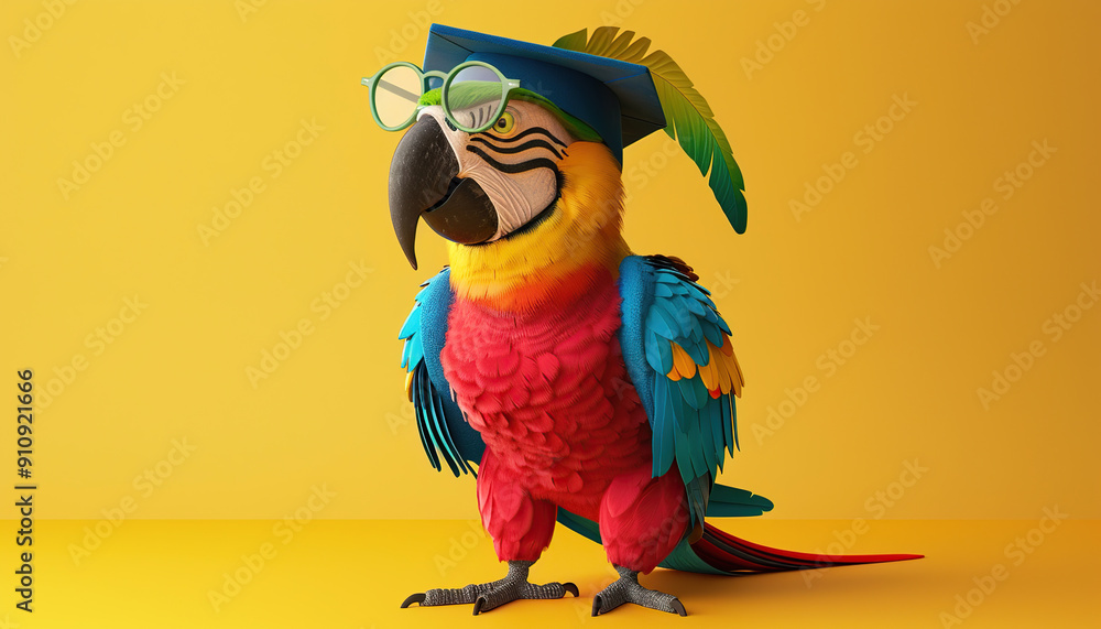cartoon plumage vibrant colors Macaw Parrot Graduation cap large ...