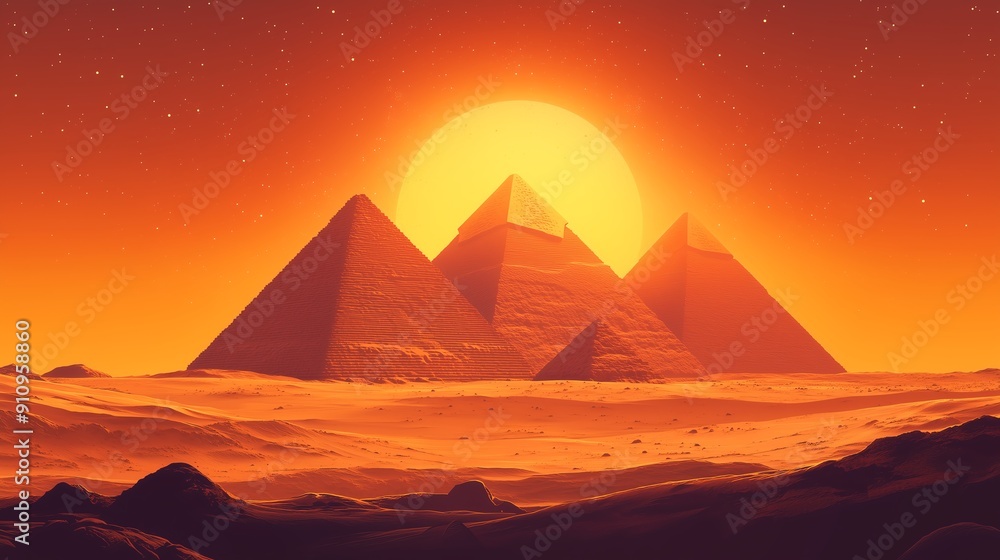 Flat style, Pyramids of Giza surrounded by sand-colored Egyptian ...