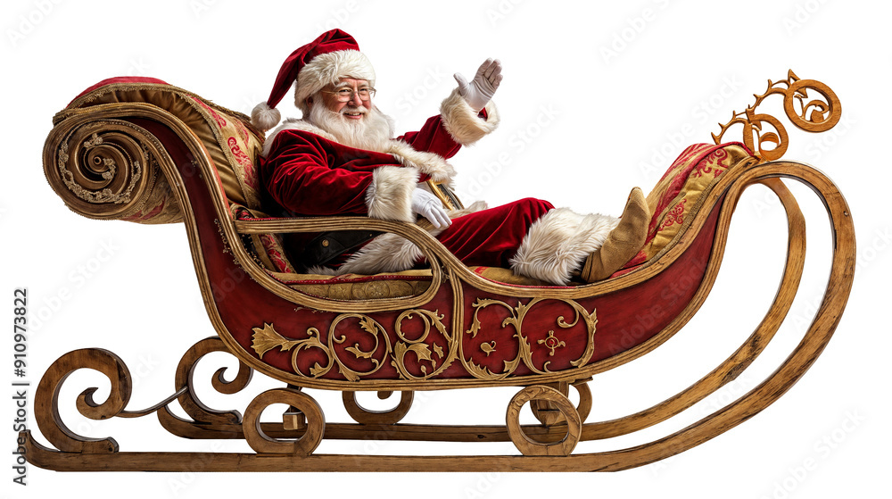 Majestic Santa Claus Waving from His Ornate Golden Sleigh, Perfect for ...