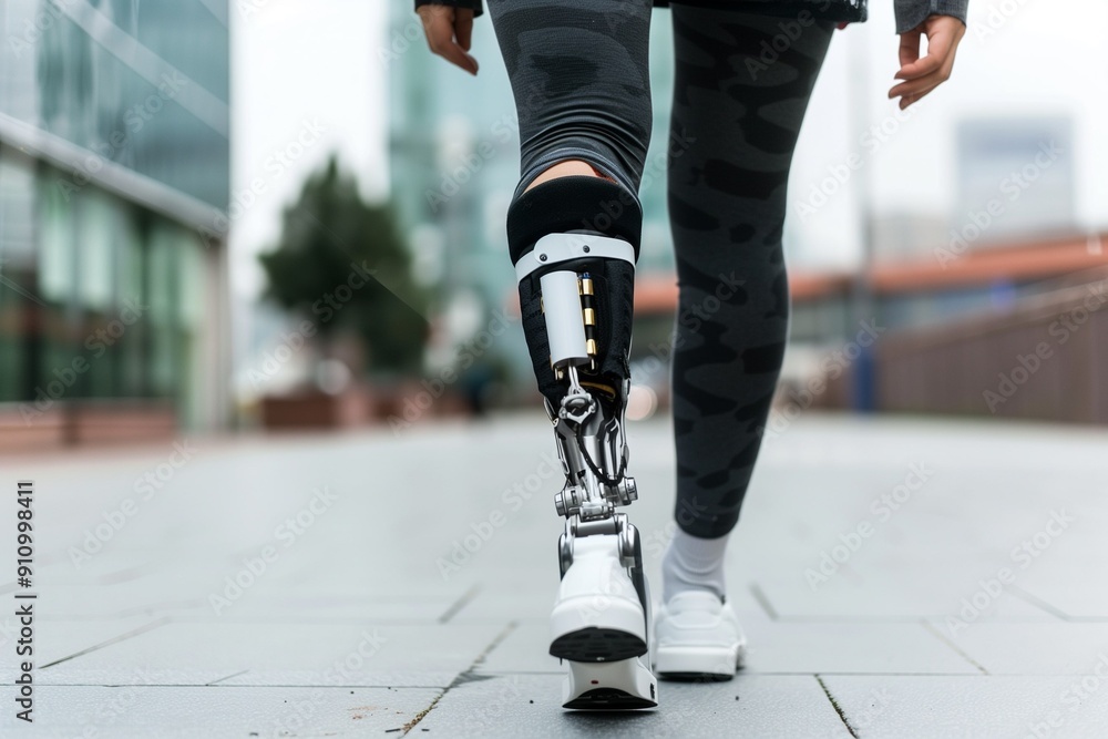 Bionic leg prosthesis. Lower limb prosthetics. Modern medicine. Smart prosthesis. Biomechanics ...