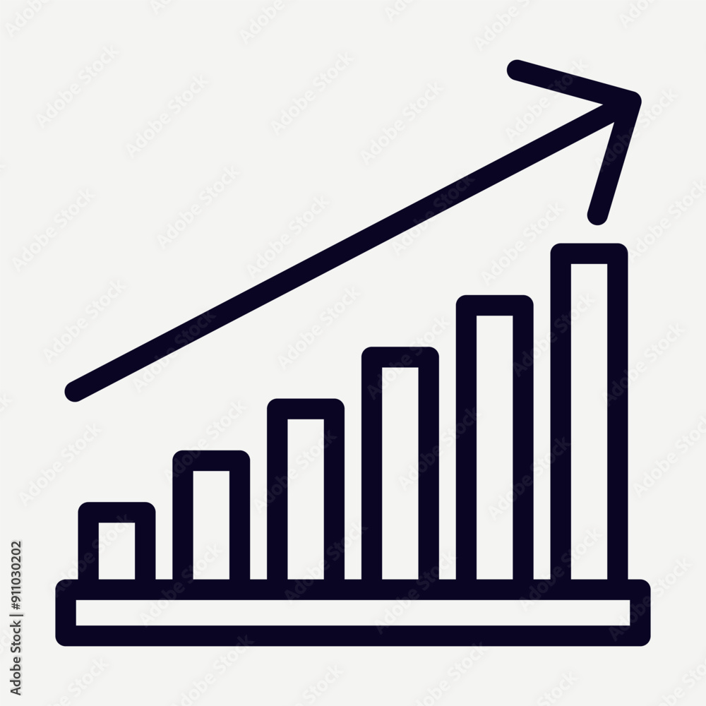Graph icon with arrow in line style, suitable for illustrations of ...