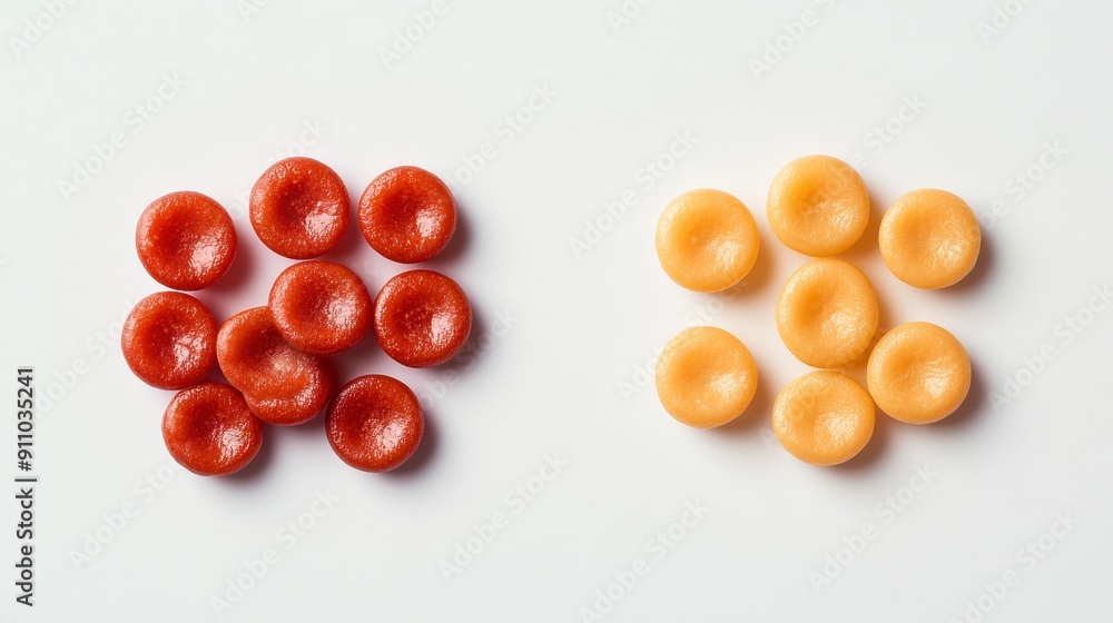 A medical illustration showing a comparison between healthy red blood ...