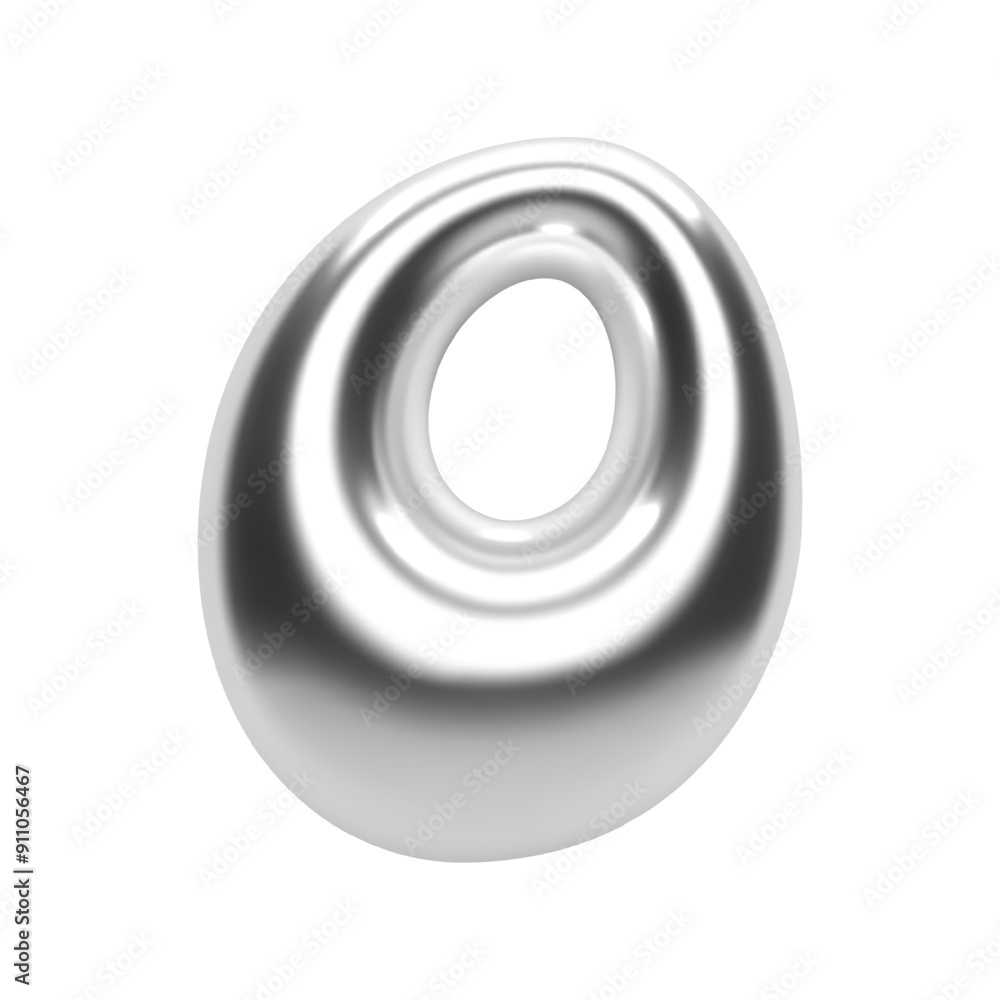 3D chrome letter O in futuristic Y2K bubble style. Inflated liquid ...