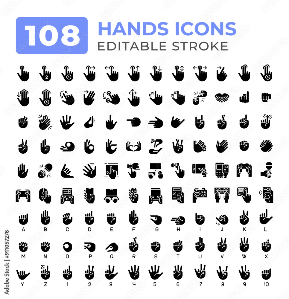 Devices holding hands gestures glyphs icons big set. Using gadgets ...