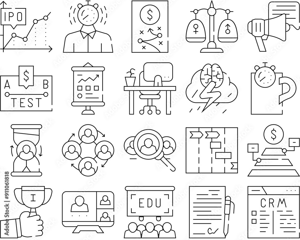 Business Situations Collection Icons Set Vector. Business Strategy And ...