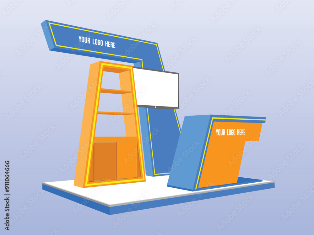 3d illustration stand booth 3x2m with table receptionist rack display ...