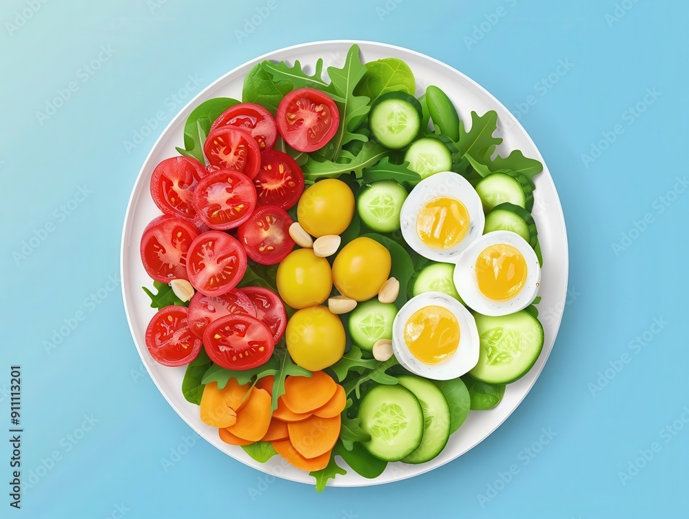 30 United States Cobb salad flat design bird's-eye view healthy eating ...