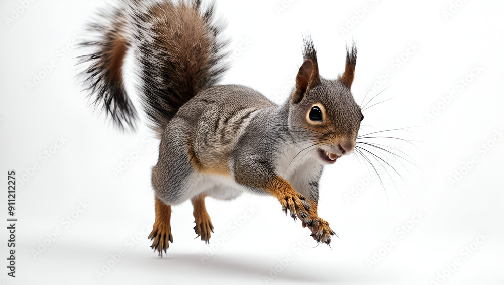 squirrel as a gymnast, performing on a balance beam against a gym mat blue backdrop generative ...
