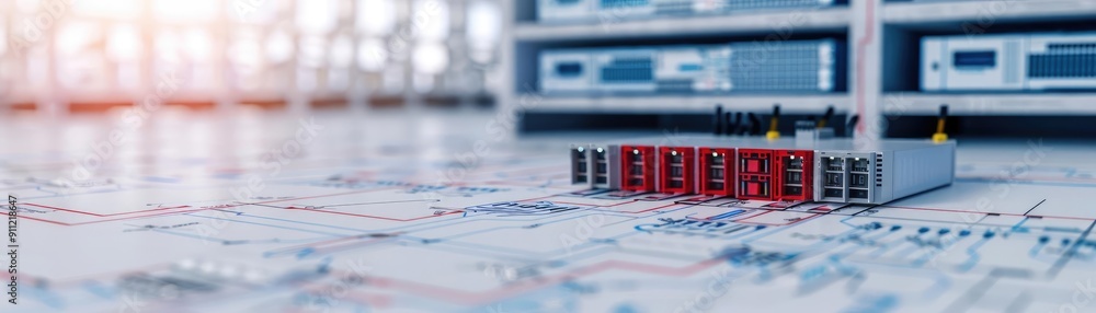 Schematic of LAN network with routers and switches, engineering design ...