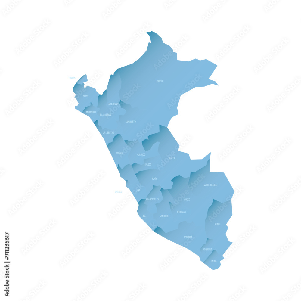 Peru political map of administrative divisions - departments. Shaded ...