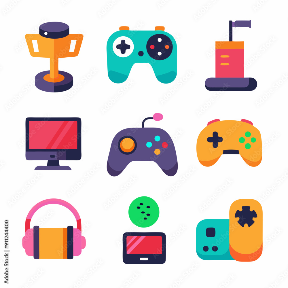 Design a gradient icon set of 16 gaming items: game controller ...