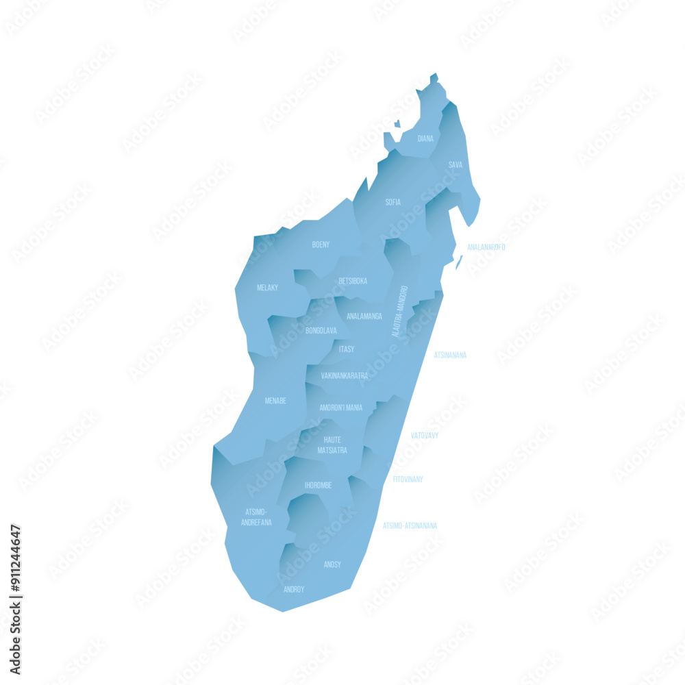 Madagascar political map of administrative divisions - regions. Shaded ...