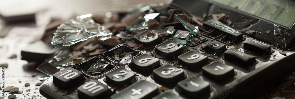 Broken calculator with shattered glass on a table. Stock Illustration ...