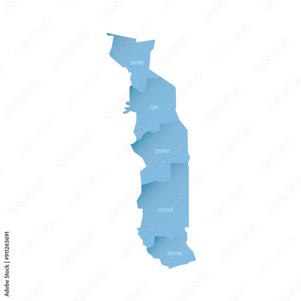 Togo political map of administrative divisions - regions. Shaded vector ...