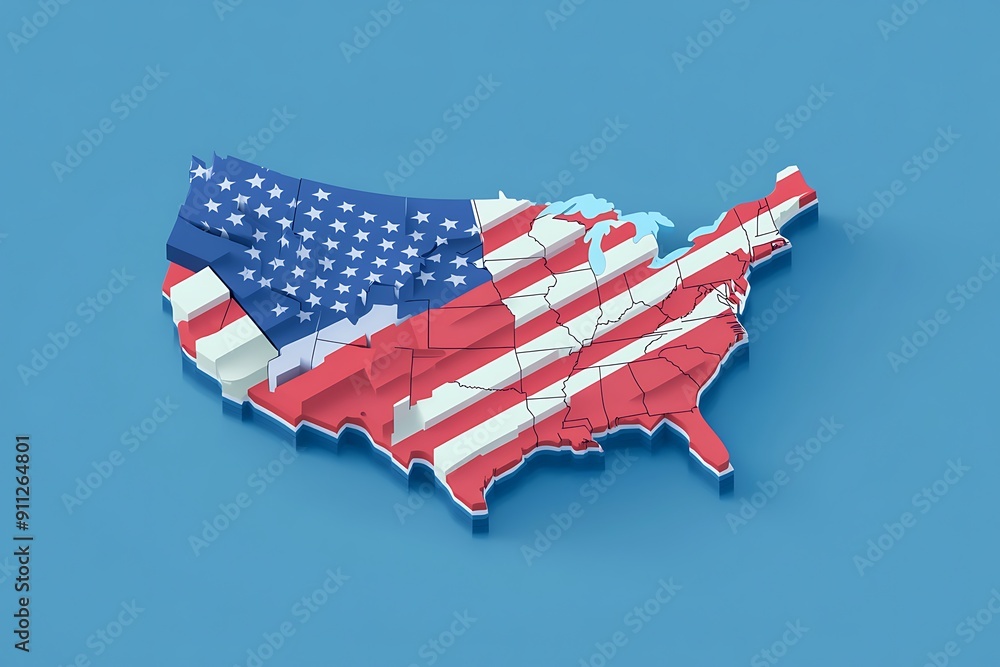Ilustración de Stock 3D map of USA, aka United States of America, in a ...