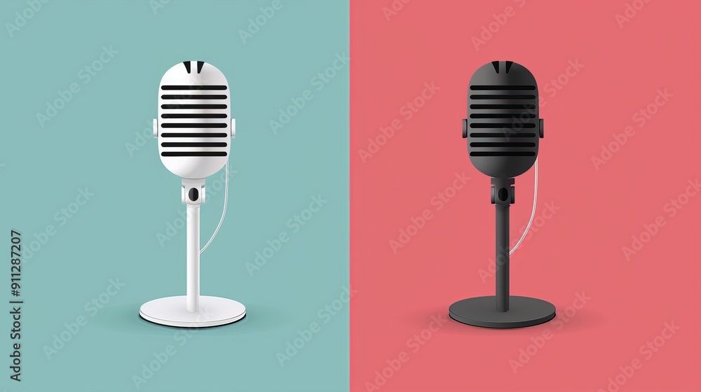 Simple 2D vector of a microphone on a stand, minimalist and clean, no ...
