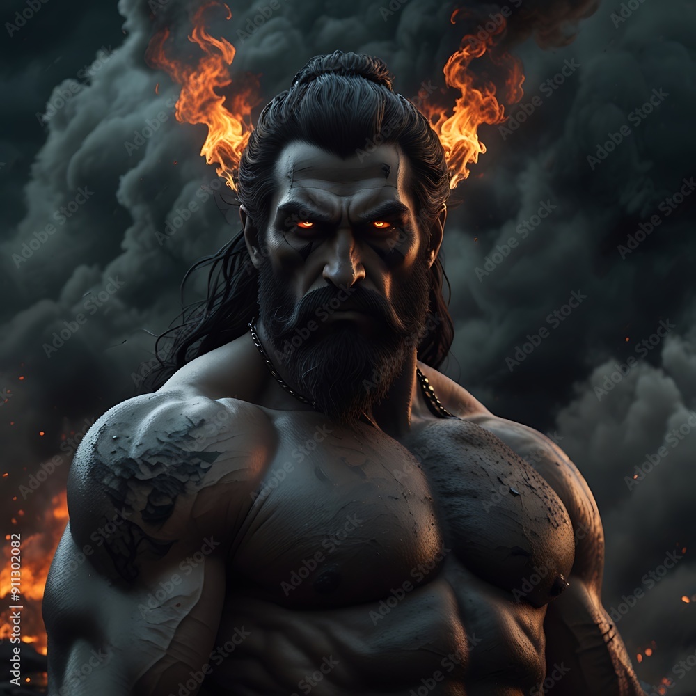 Greek god hades of the underworld older male fire eyes black hair black ...
