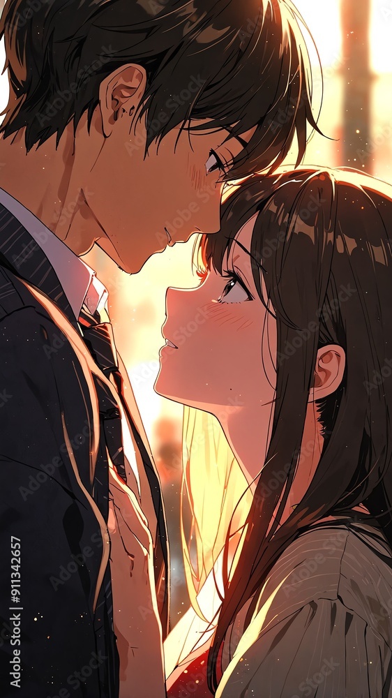 anime couple whispering background illustration cartoon design manga ...
