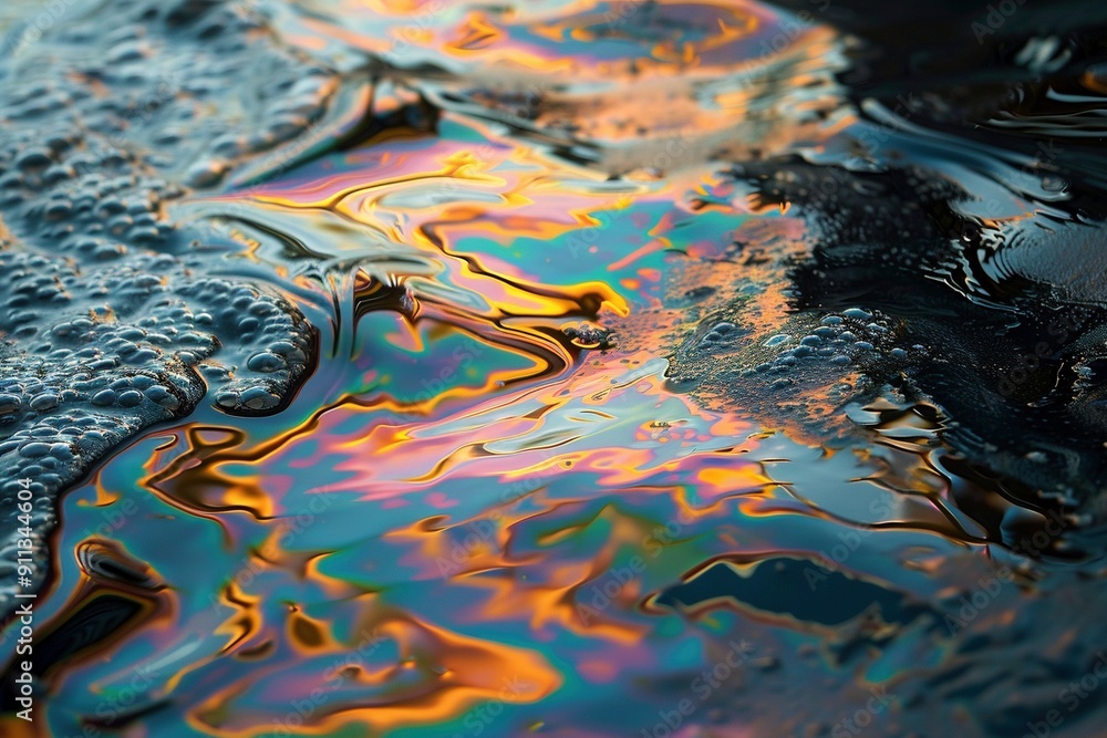 Colorful Oil Spill: A photo of an oil spill on water with vibrant ...