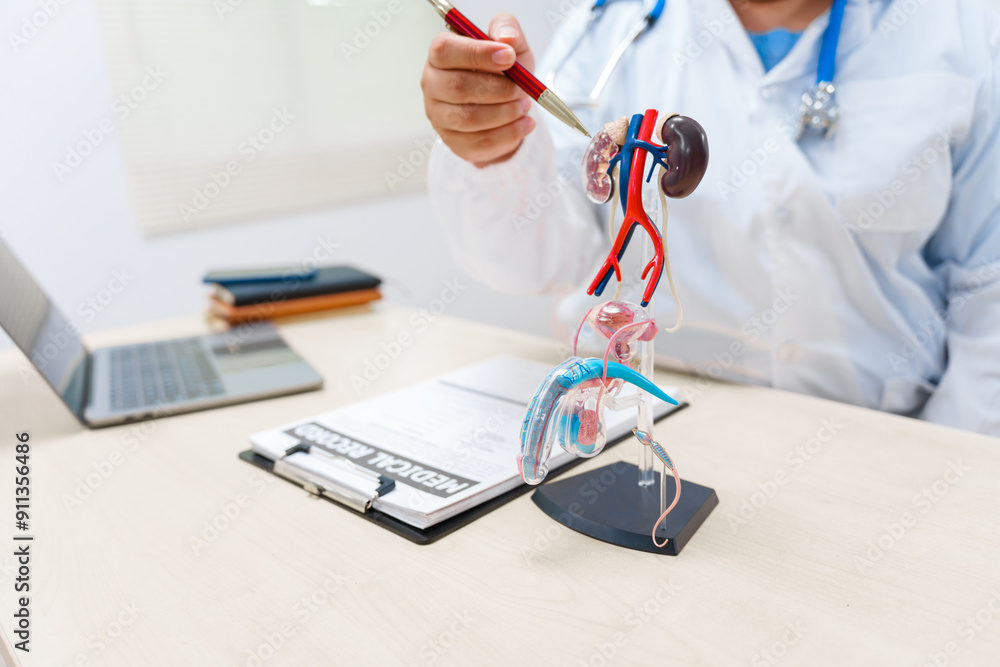 A doctor with suspected prostate cancer using a male reproductive ...