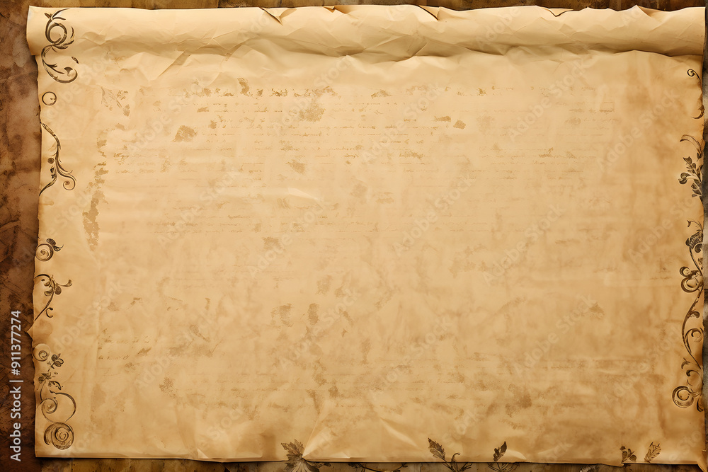 Processed collage of ancient scroll sheet of brown aged paper texture ...