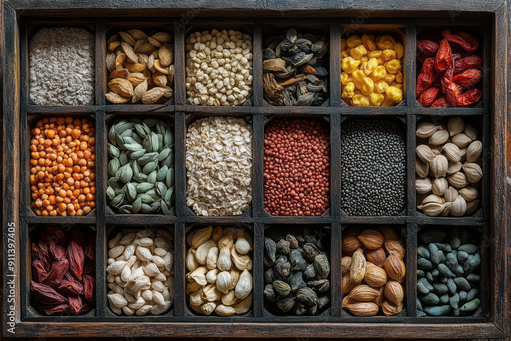 Minimalist depiction of a seed collection kit, with small compartments ...