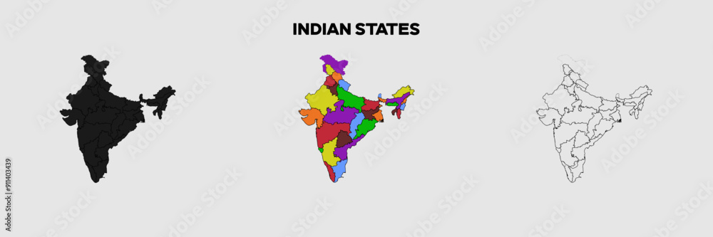 India States/Provinces Map Vector Pack. Map with States. Gray Map ...