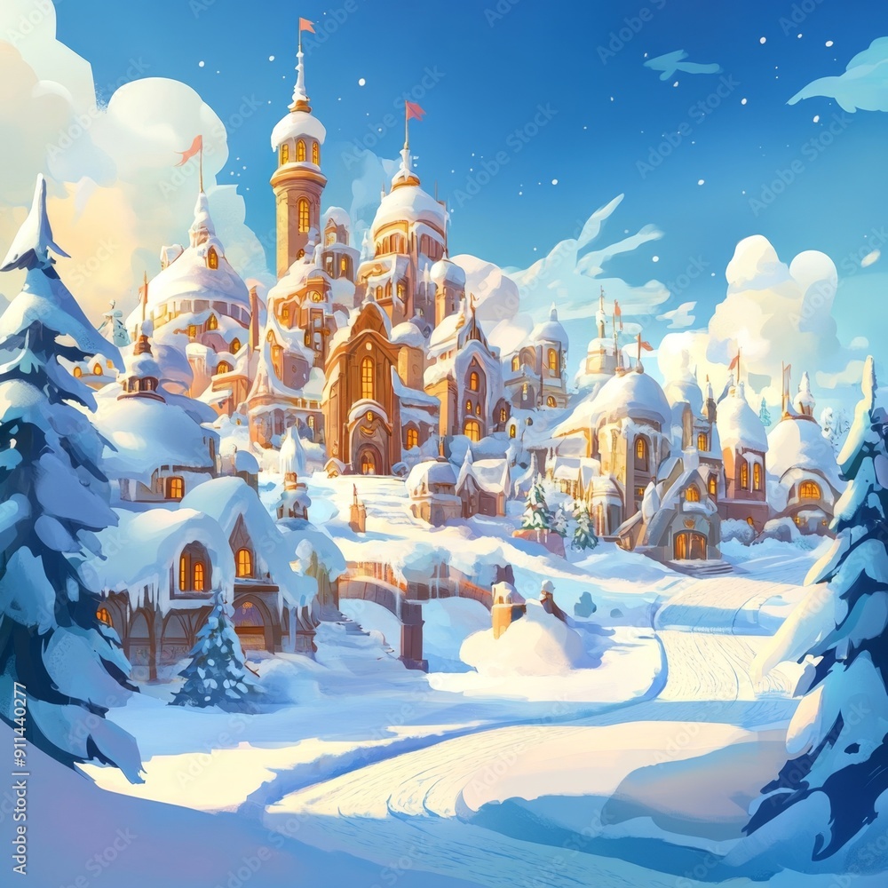 Magical Snow Palace in North Pole: Dreamy Cartoon Winter Wonderland ...