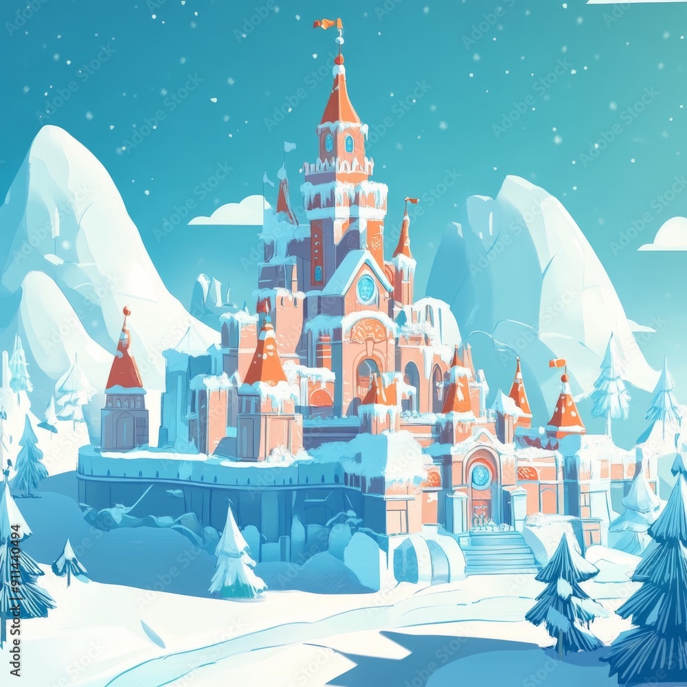 Magical Snow Palace in North Pole: Dreamy Cartoon Winter Wonderland ...