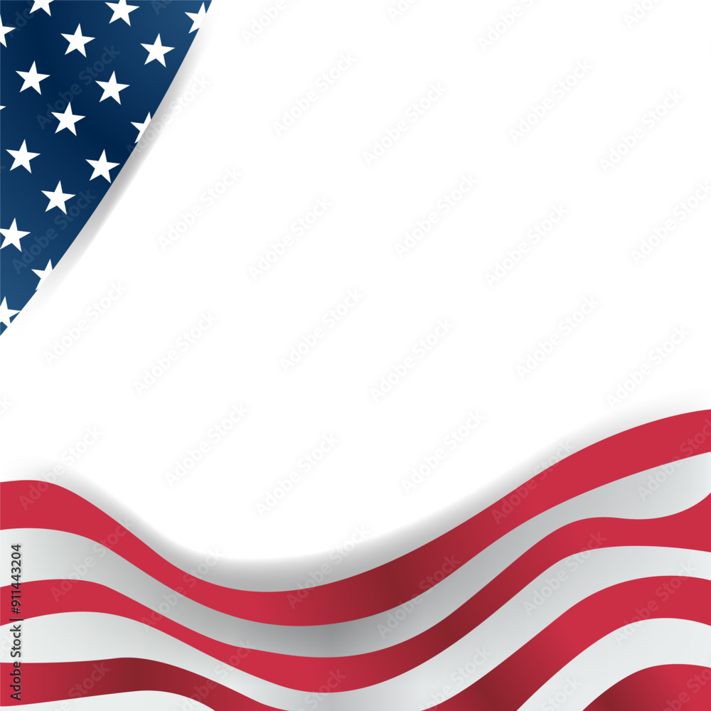 American flag in corner with wavy stripes on white background. Suitable ...