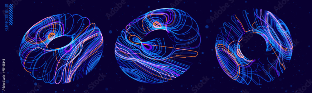 3D Torus Dots and Lines. Electromagnetic Force Field Concept. Science ...