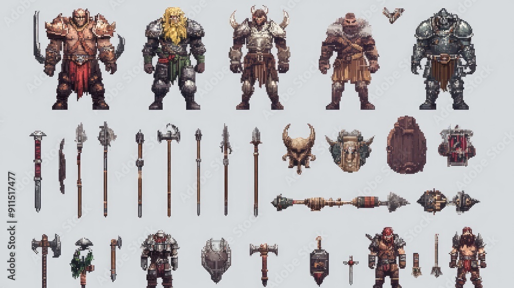 Sprite sheet of 32x32 pixel art orcs with different weapons and armor ...