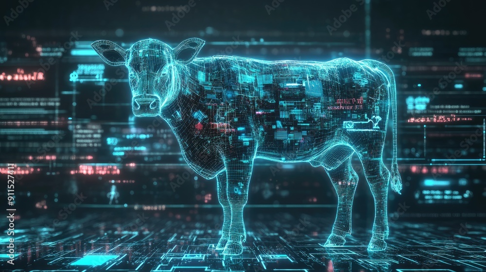 Futuristic digital holographic cow image showcasing advancements in ...