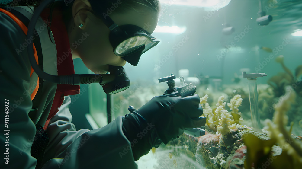 Oceanographer collecting data on ocean acidification levels, studying ...