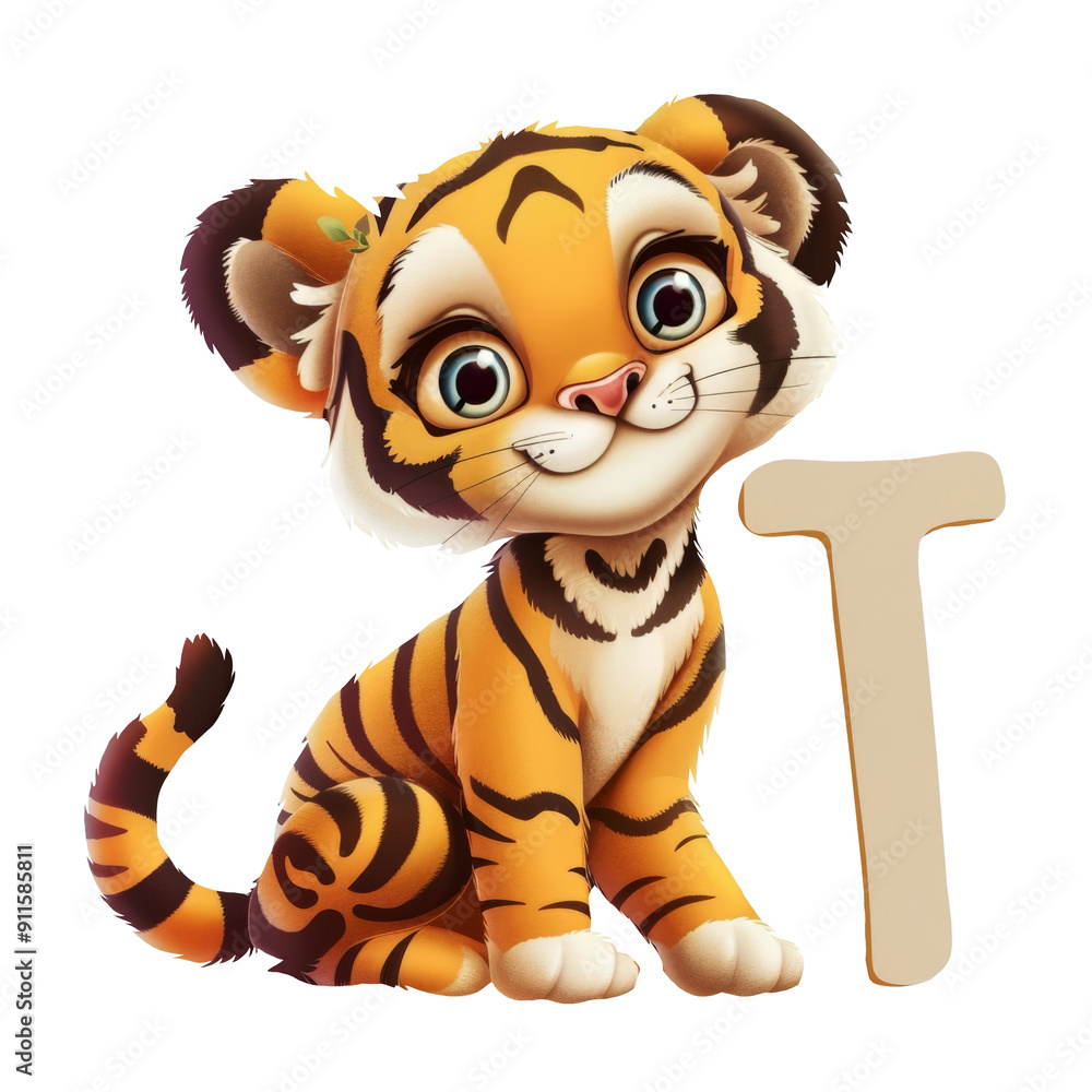 Alphabet letter T for cute tiger on transparent png background. Clip ...