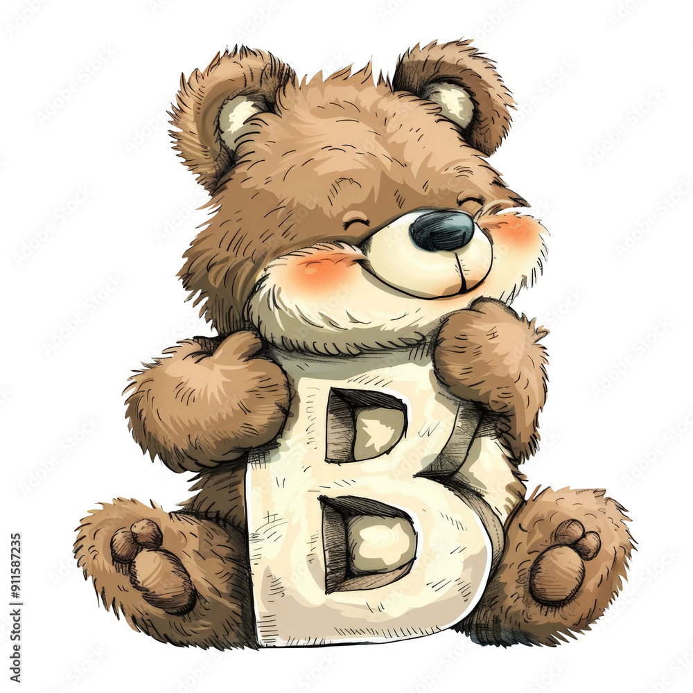 Alphabet letter B for cute bear on transparent png background. Clip art ...
