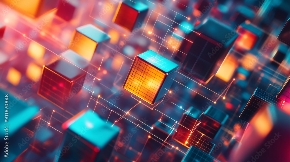 Foto de Stock Futuristic metaverse digital cubes blocks technology ...