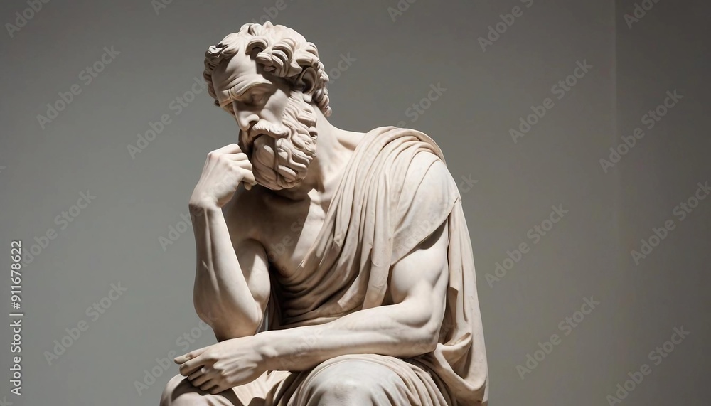 statue of a Greek philosopher in contemplation, at historical museum ...