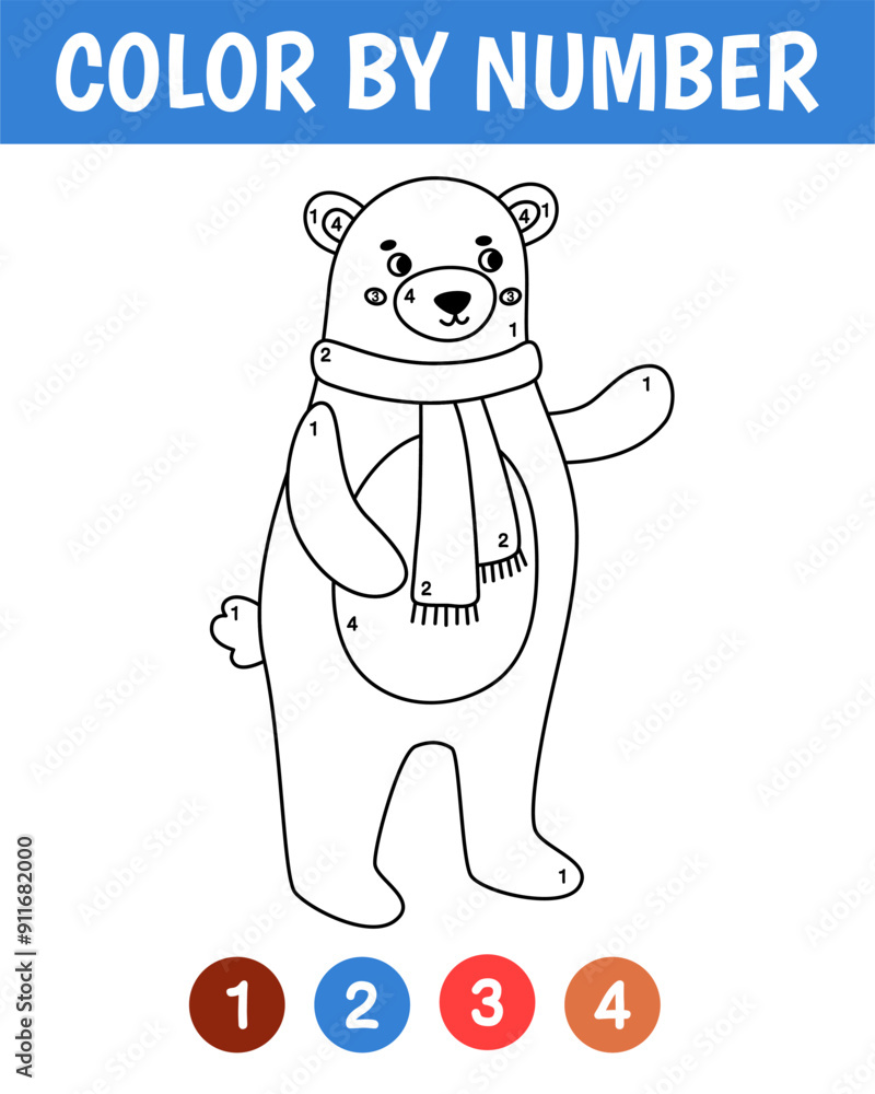 Color by number game for kids. Cute bear. Animal coloring book ...