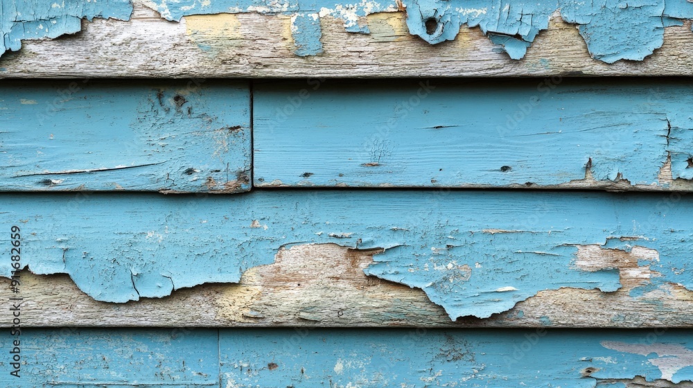 Foto de Stock Weathered blue wood siding with an intricately cracked ...